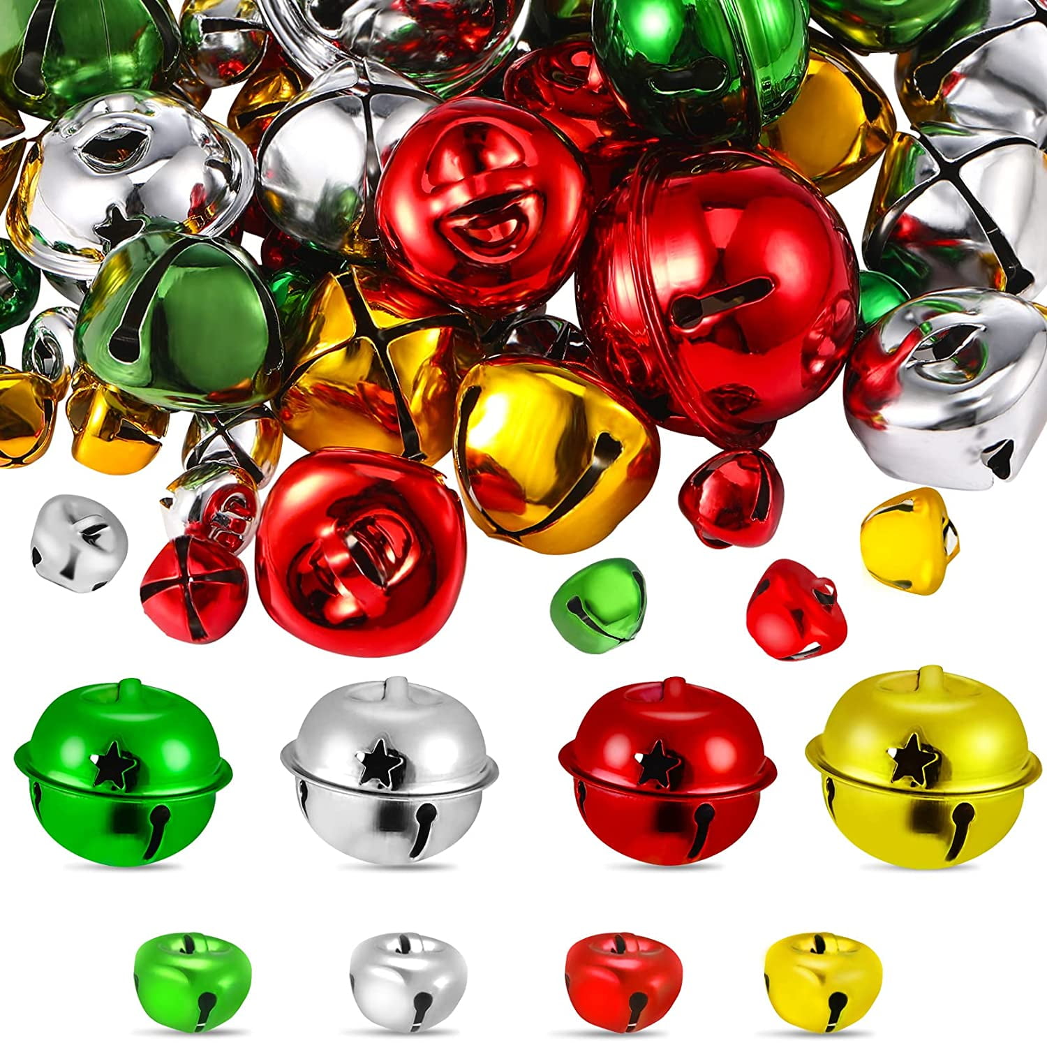 280 Pieces Christmas Jingle Bells Stars Cutouts Bells Craft Sleigh Bell ...