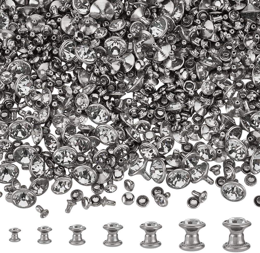 280 Sets 7 Sizes Clear Rhinestone Rivets (5/6/7/8/9/10/11mm) Platinum ...