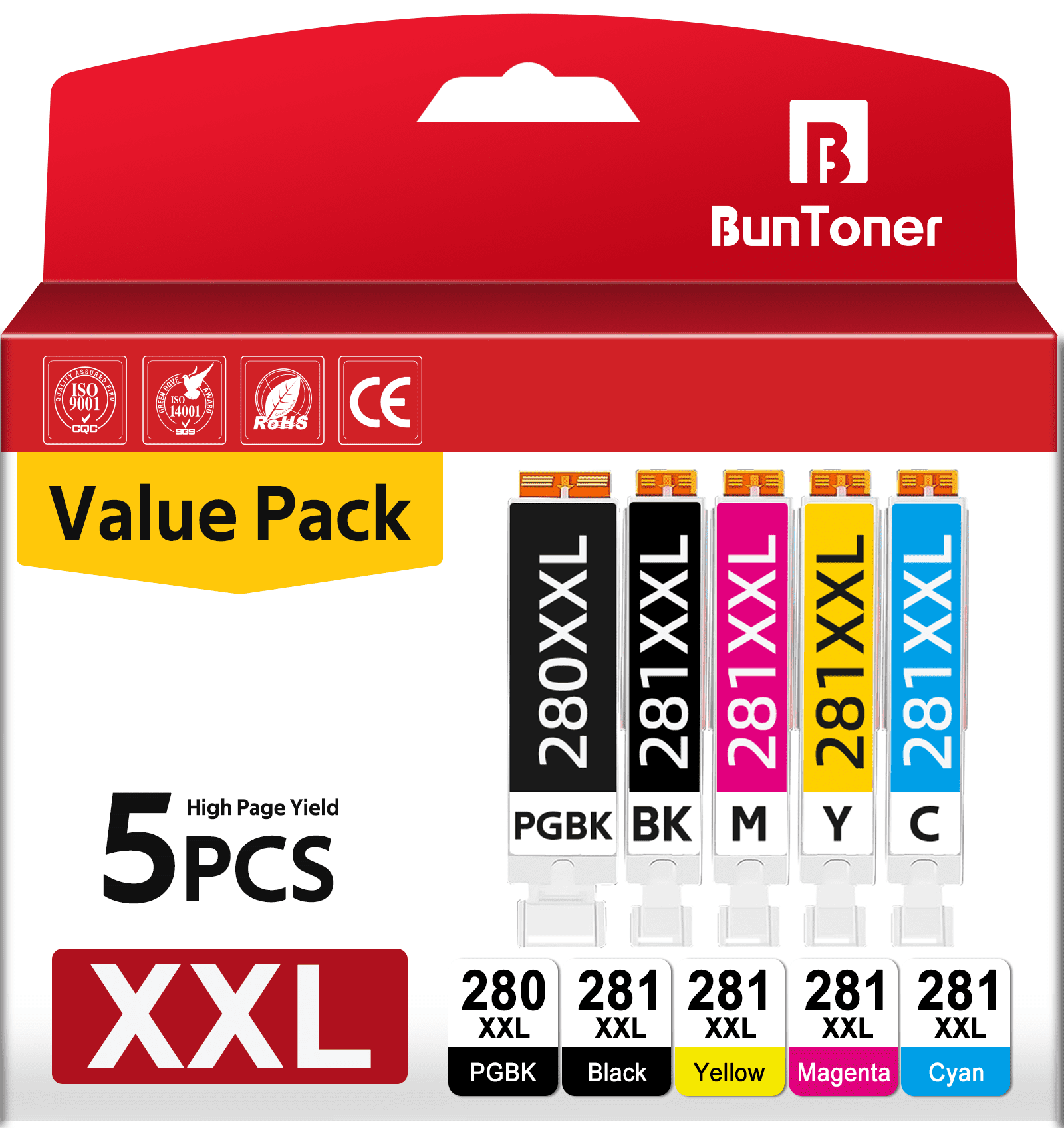 BUNTONER Canon PG-280XXL CL-281XXL Ink Cartridge 5-Pack, Compatible ...