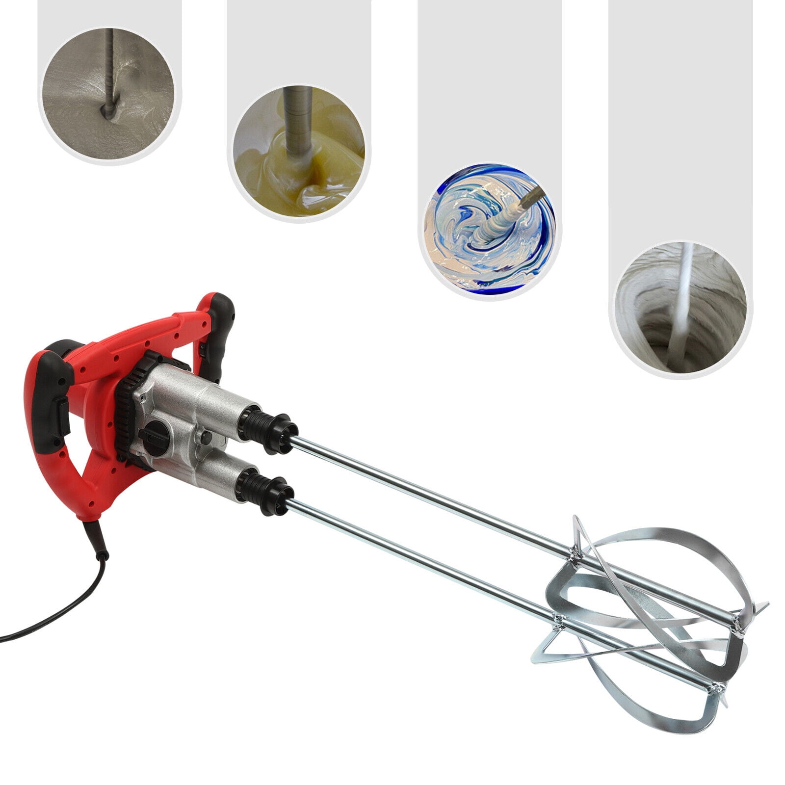 2800W Concrete Paint Mortar Hand Mixer, 6 Gears, 2 Paddles, Red ...
