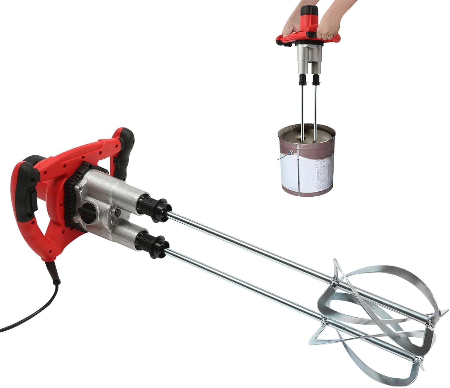 2800W Double-Paddle Electric Cement Mixer with 6 Adjustable Speed, Handheld Electric Concrete ...