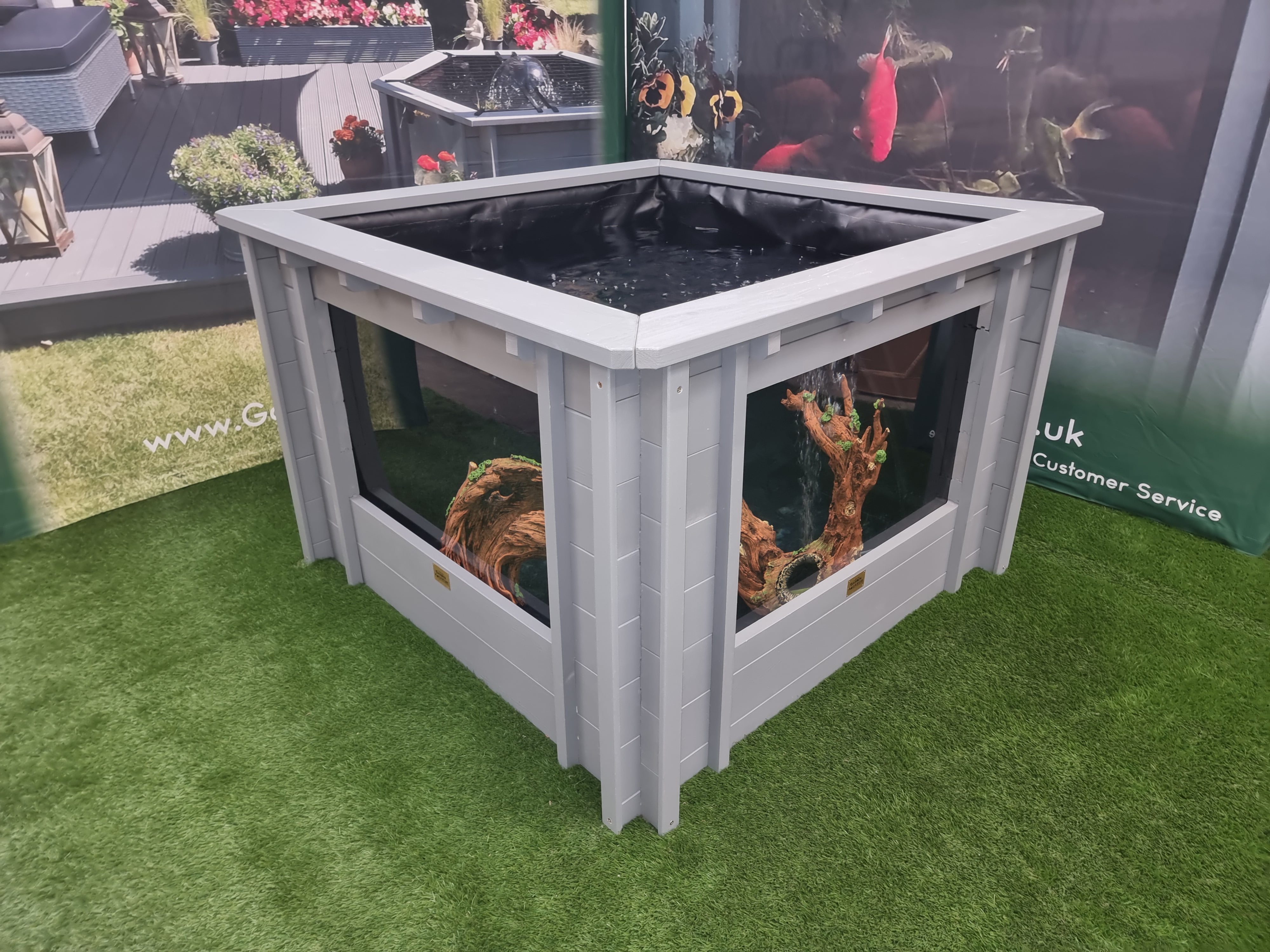280G Light Gray Square Pond with Large Windows - Alba Clear View Garden ...
