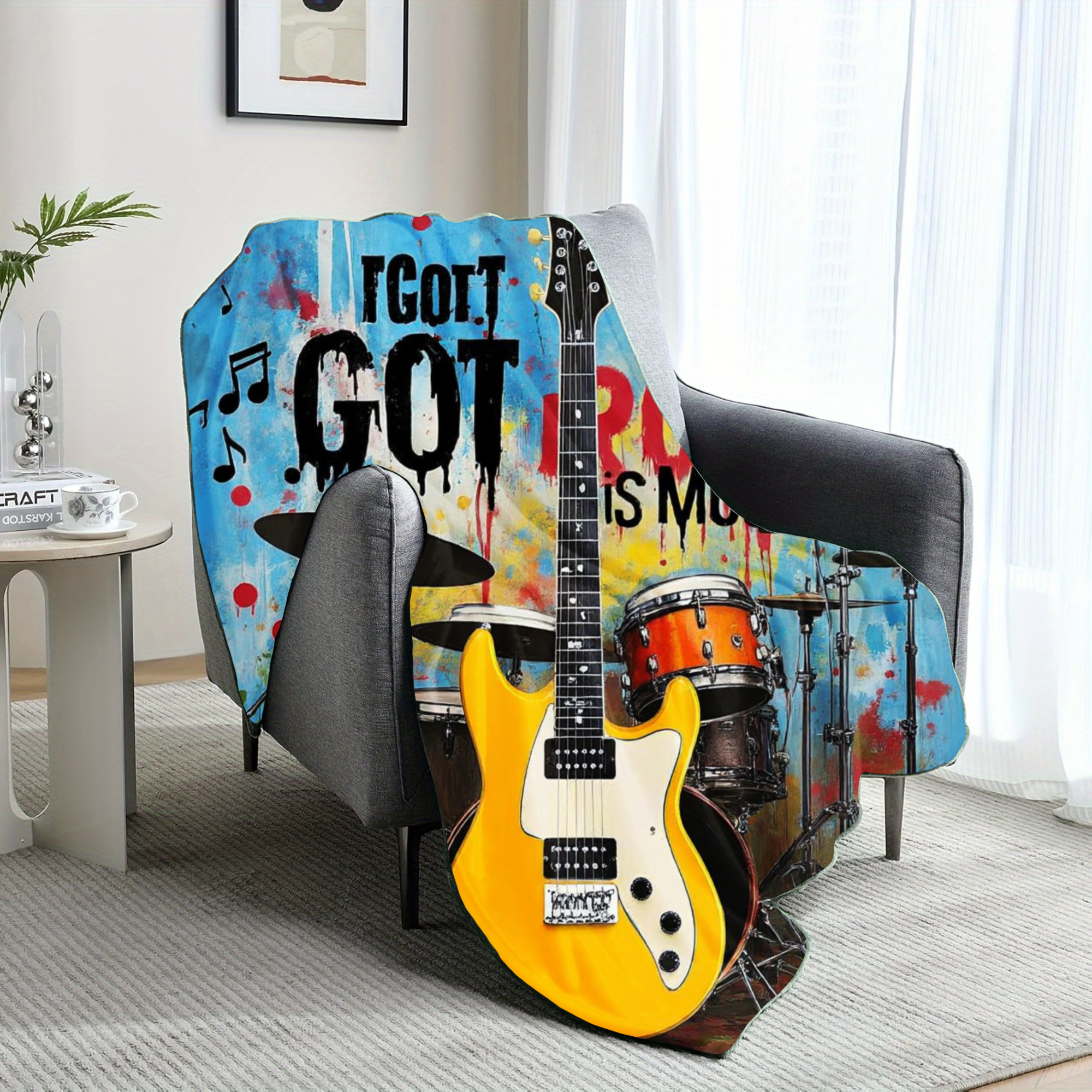280GSM, 30x40in Blue Guitar Art With Musical Notes Unisex Gifts, Soft ...