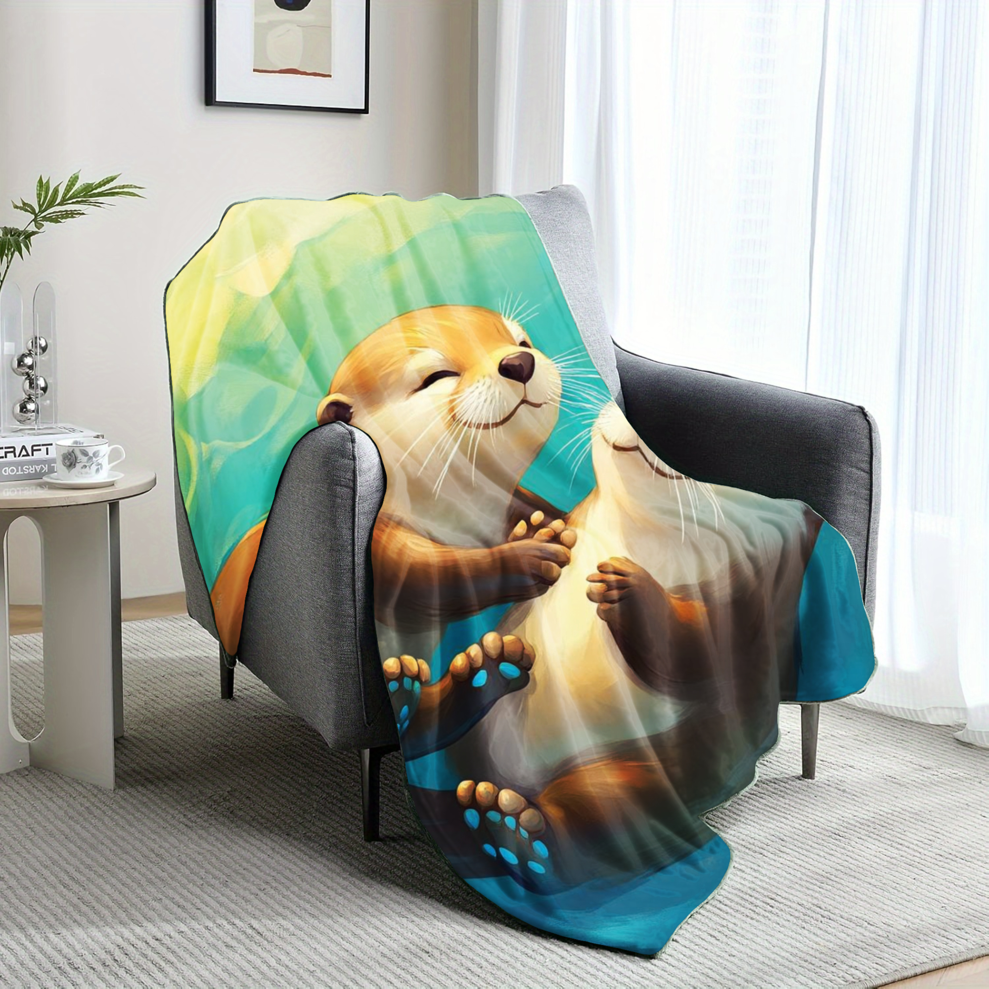 280GSM, 30x40in Cute Otter On Colorful Background Print Unisex Gifts ...