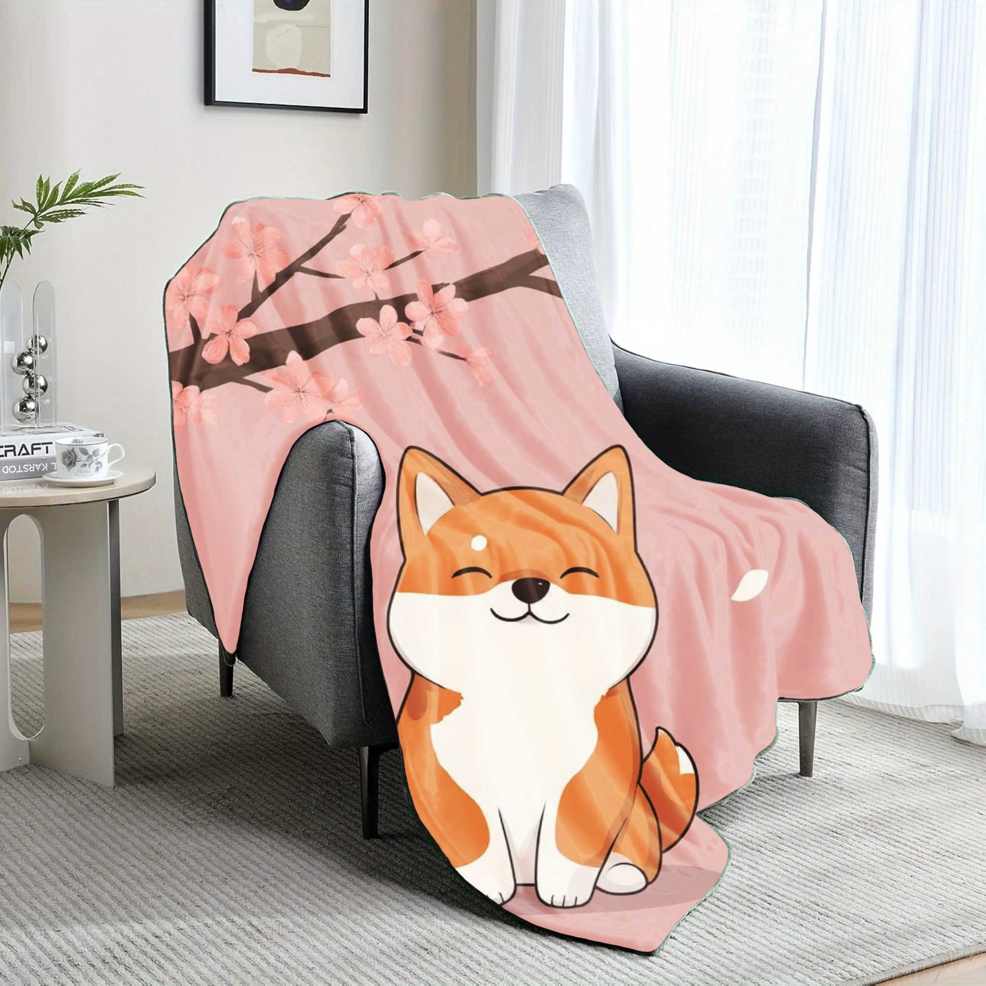 280GSM, 30x40in Cute Shiba Inu On Pink Background Unisex Gifts, Soft ...
