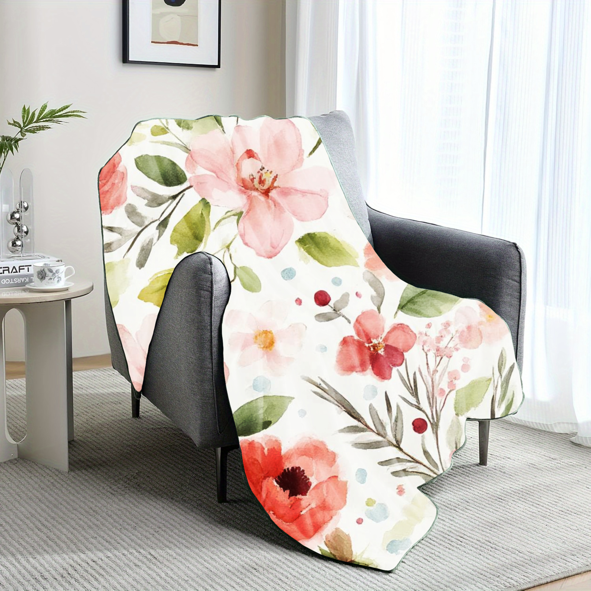 280GSM, 30x40in Floral Design With Pink And Green Unisex Gifts, Soft ...