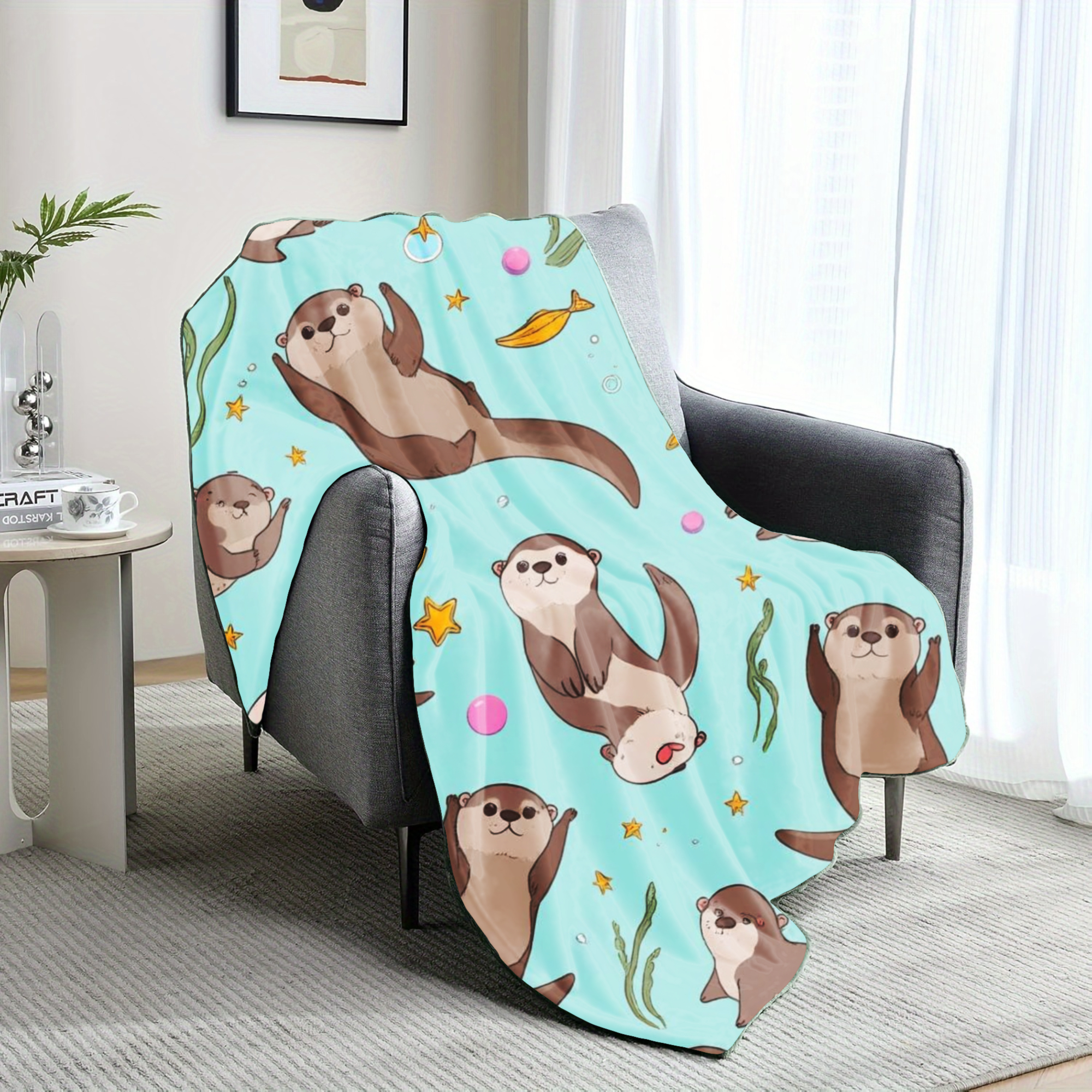 280GSM, 30x40in Otters Swimming With Fish And Stars Unisex Gifts, Soft ...