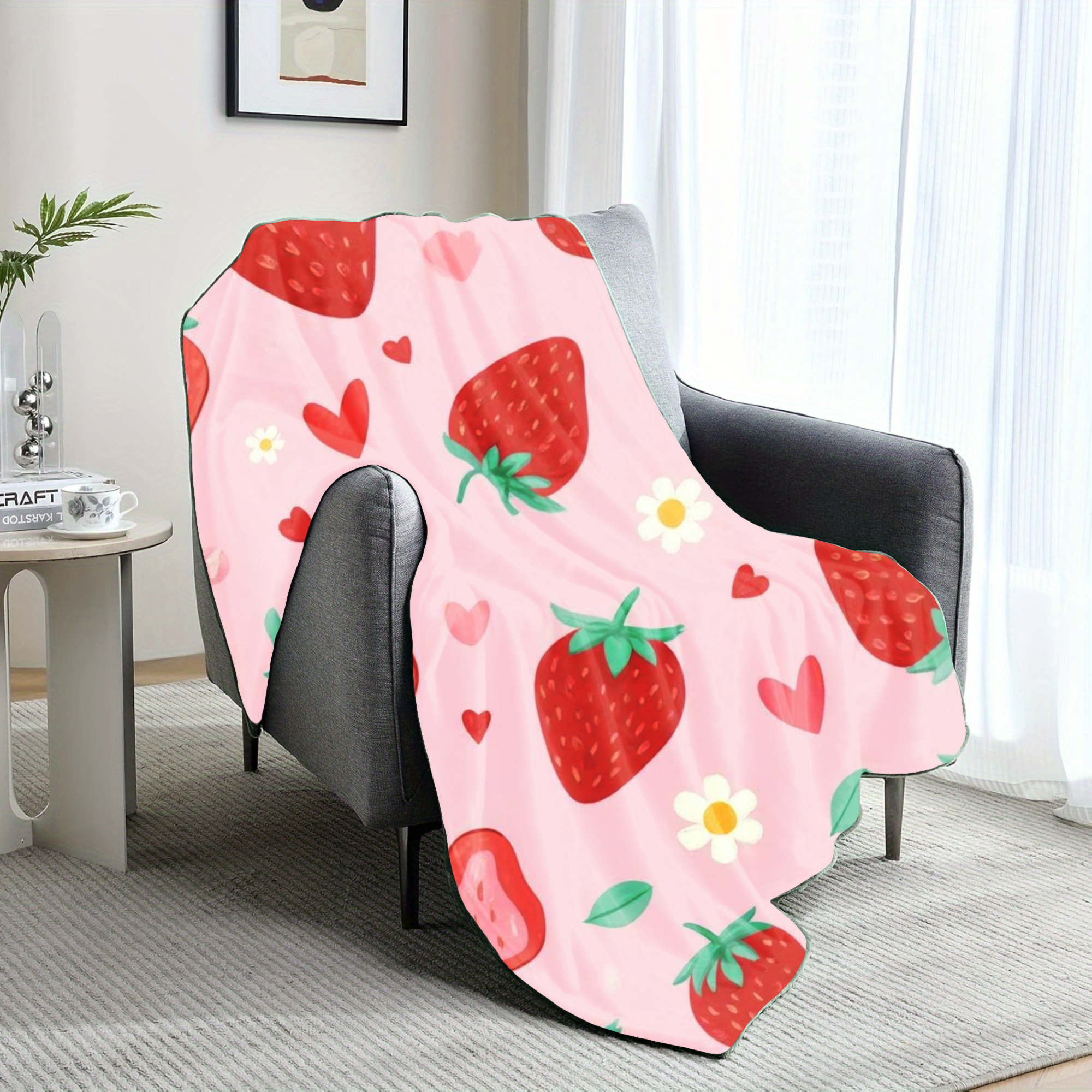 280GSM, 30x40in Pink Background With Strawberries And Hearts Unisex ...