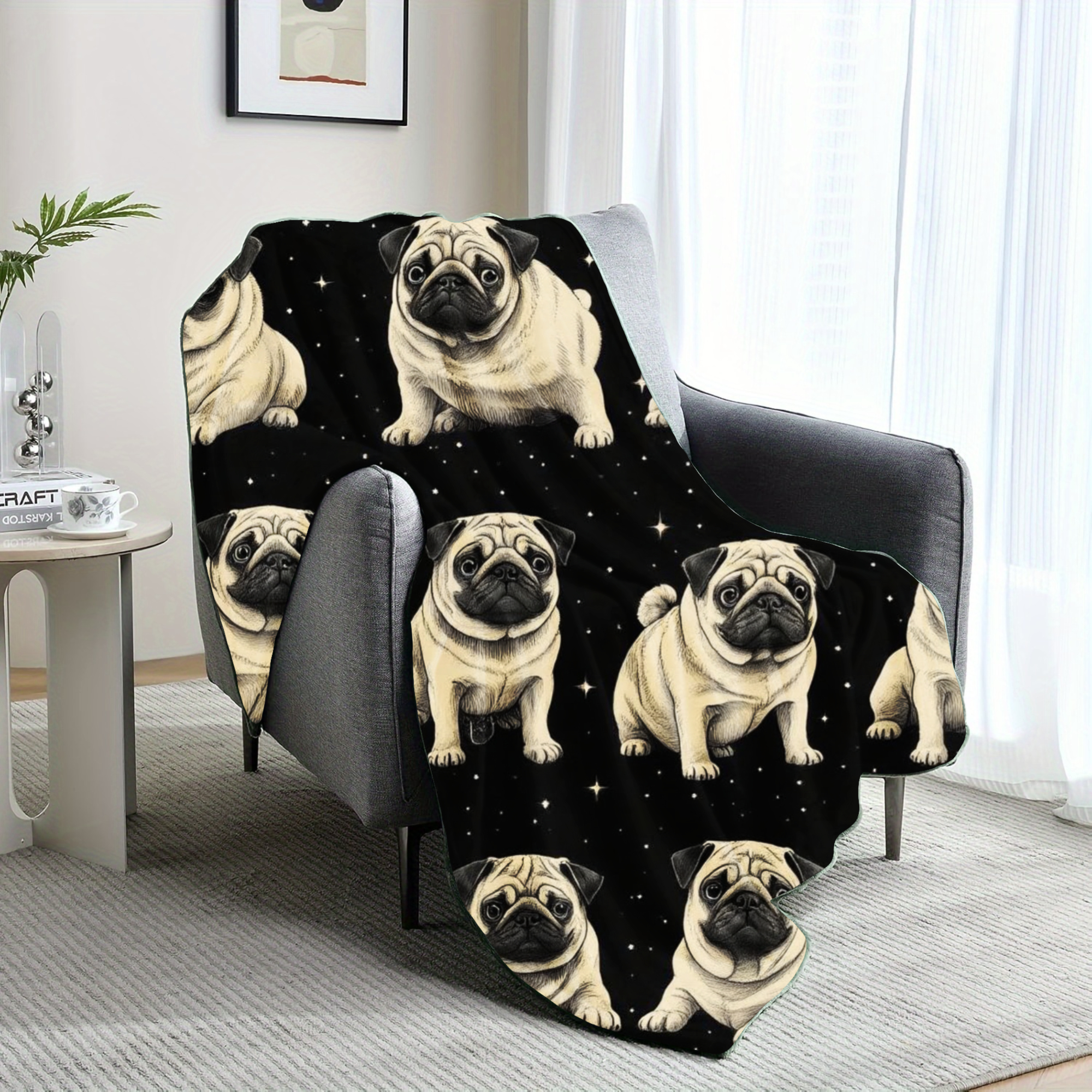 280GSM, 30x40in Pug Faces On Black Background With Stars Unisex Gifts ...