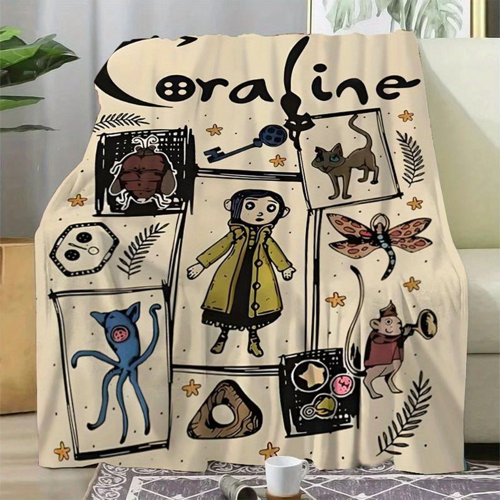 280GSM Coraline Inspired Flannel Throw Blanket - All-Season Polyester ...