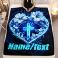 280GSM Personalized Blue Heart Cross Throw Blanket, Customizable Name ...