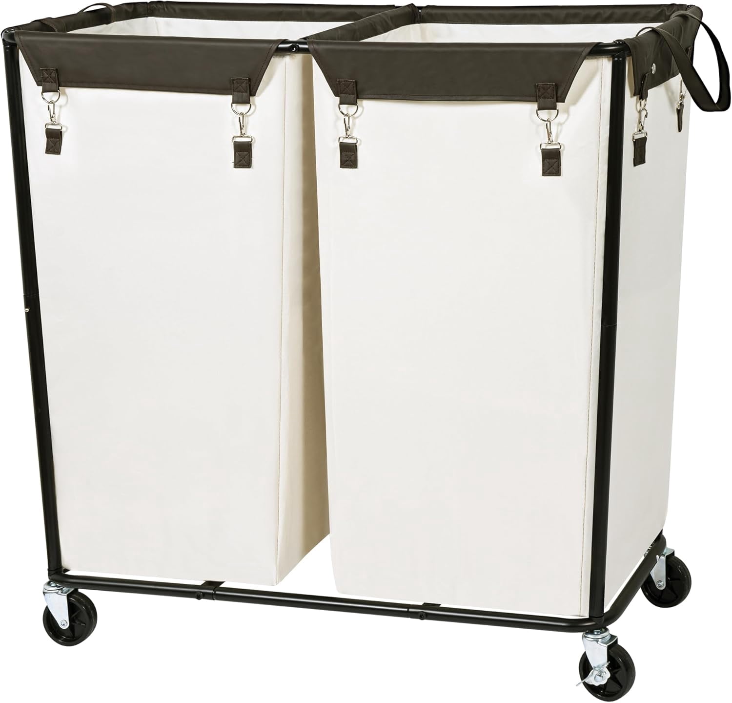 280L Rolling Industrial Laundry Hamper with Wheels, 2-Compartment Extra ...