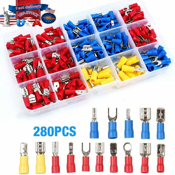 280PCS Assorted Crimp Spade Terminal Insulated Electrical Wire Connector Kit Set - Walmart.com