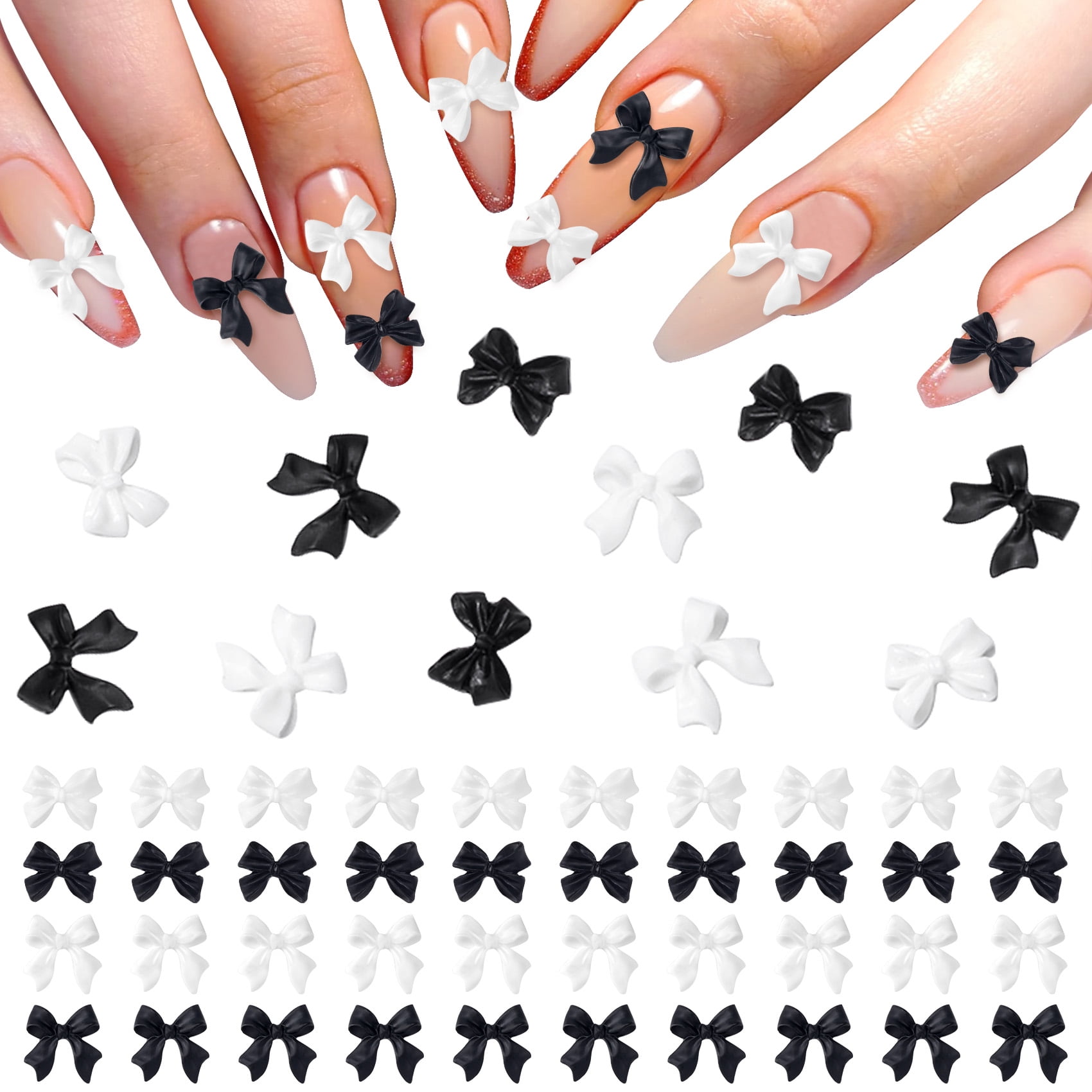 PATOPS 280Pcs 3D Nail Bows Black White Bowknot Charm DIY Decoration for ...