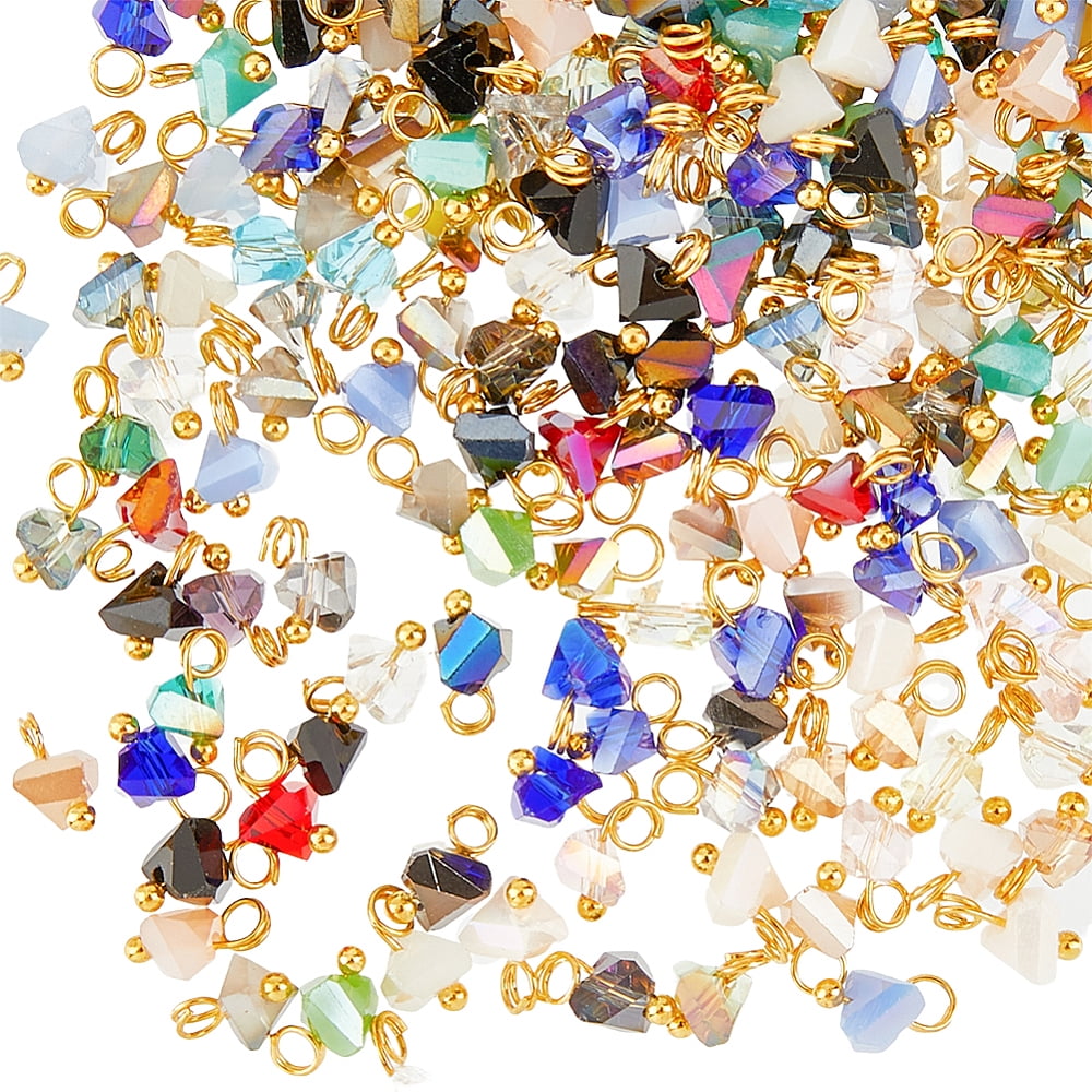 280Pcs 7 Colors Electroplate Glass Charms with Brass Ball Head Pins ...