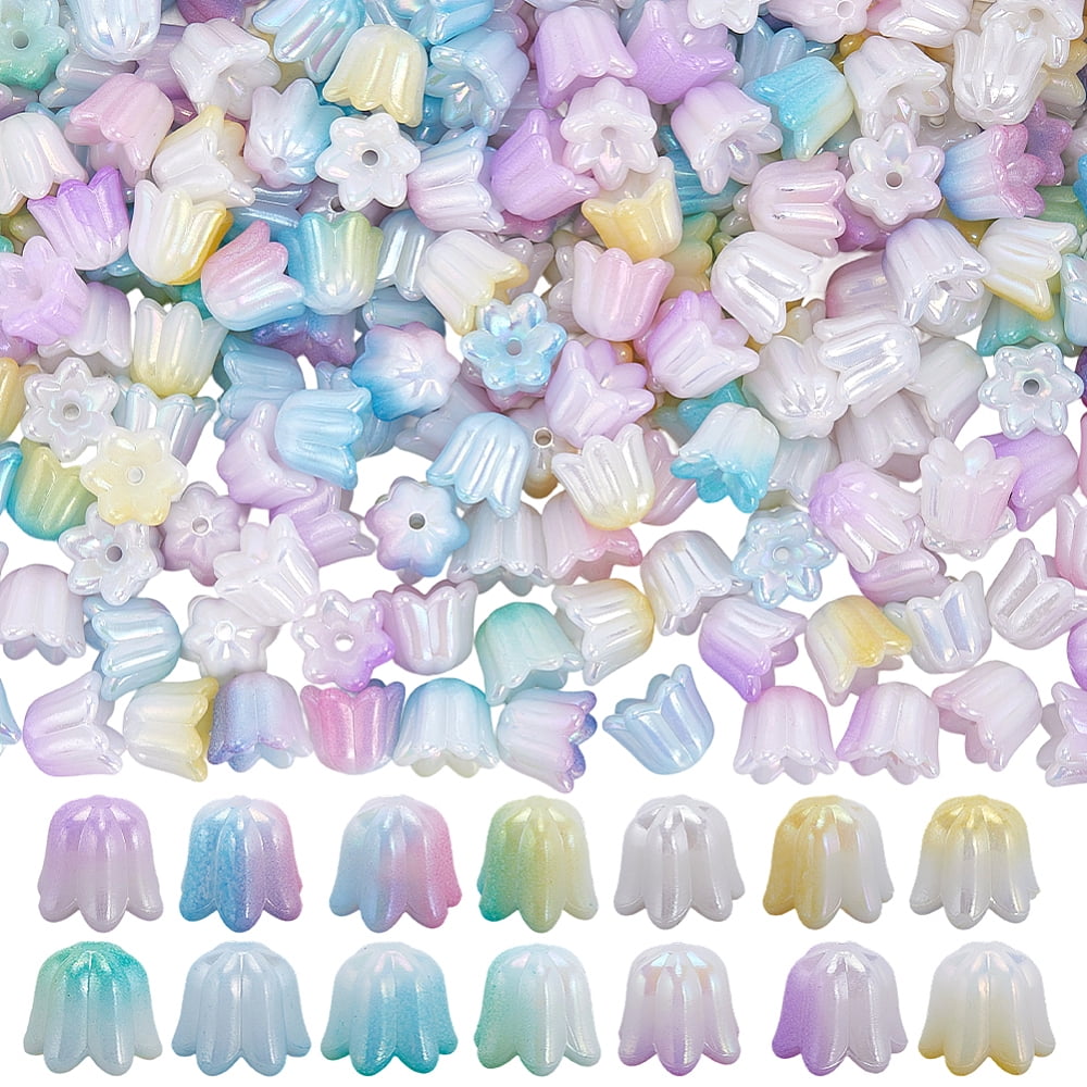 280Pcs 7 Colors Iridescent Plating Acrylic Beads Flower Gradient Color ...