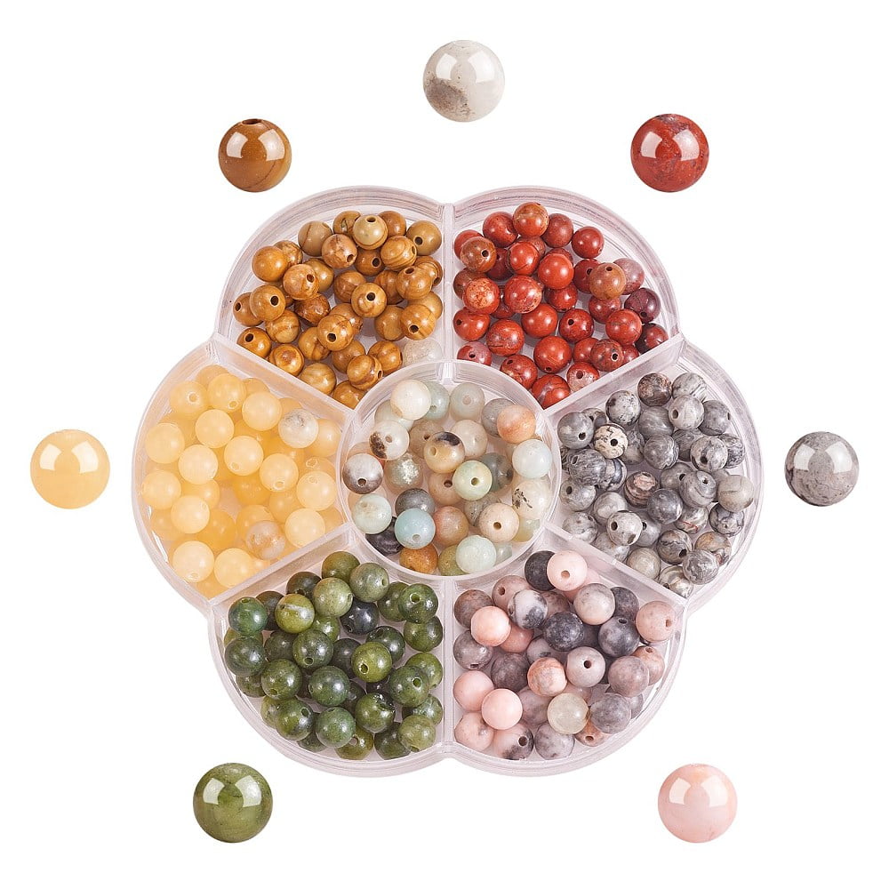 280Pcs 7 Style Natural Gemstone Beads Natural Flower Amazonite & Red ...