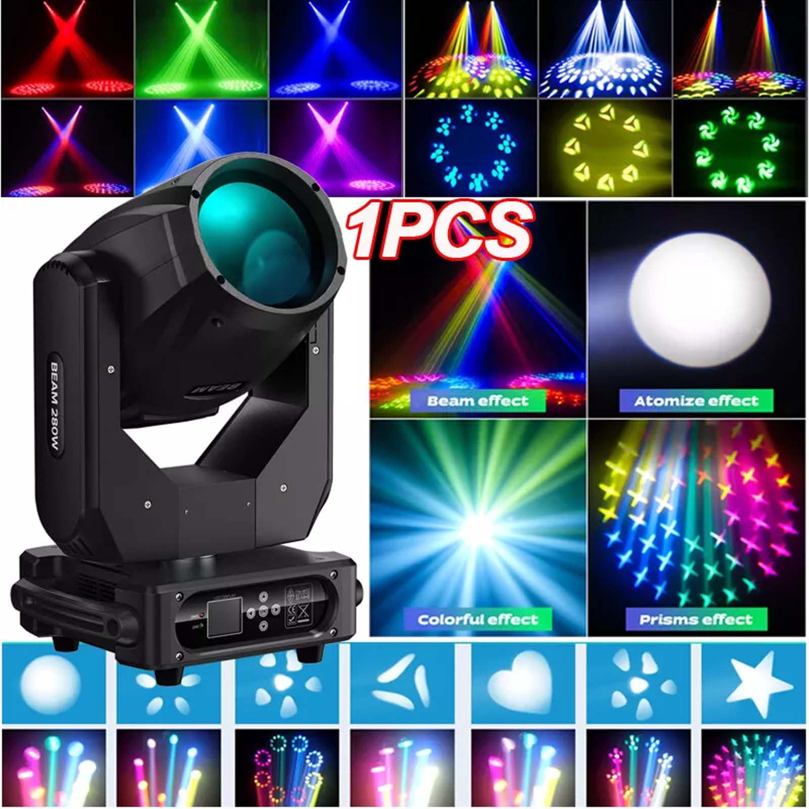 280W Beam Moving Head Stage Light, 17 Gobos Effect DMX Pattern Disco ...