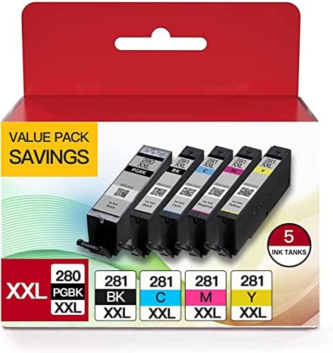 Genuine Canon CLI-281 5-Color Ink Tank Combo Pack with 5 x 5" Photo ...