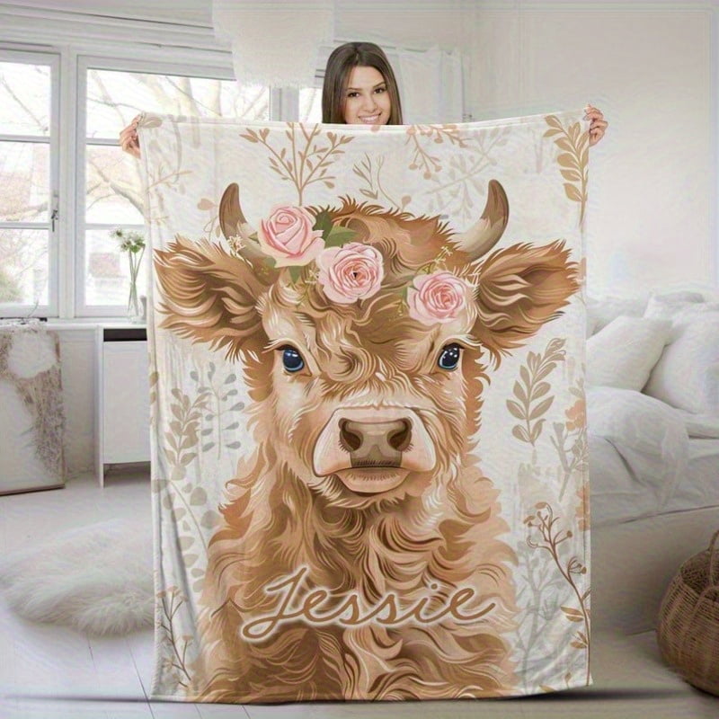 [280gsm Cow Blanket] Cow Theme Personalized Name Flannel Blanket ...
