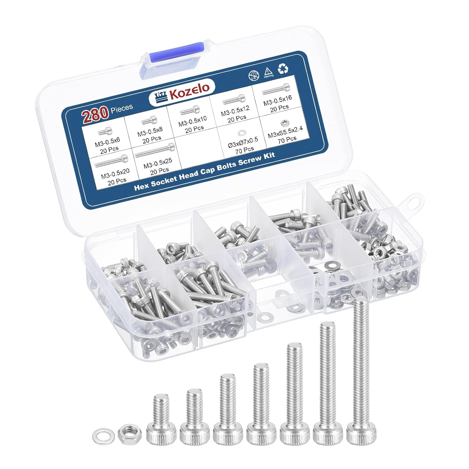 280pcs M3 Socket Head Cap Screws Bolts Nuts Assortment Kit - [M3x6/8/10 ...