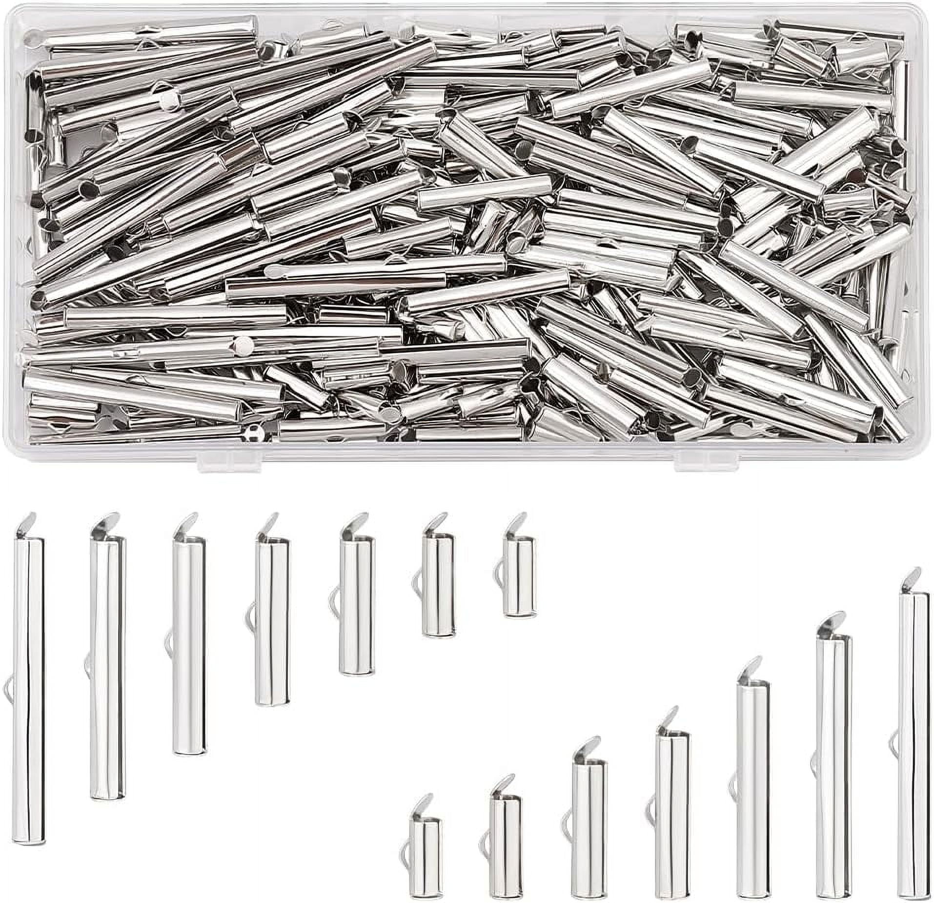 280pcs Slide On End Clasp 7 Sizes Tubes Crimp End Platinum Slider End ...