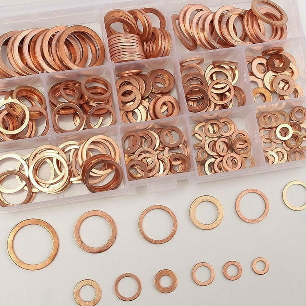 280x 12 Sizes Assorted Solid Copper Crush Washers Seal Flat Ring Set ...