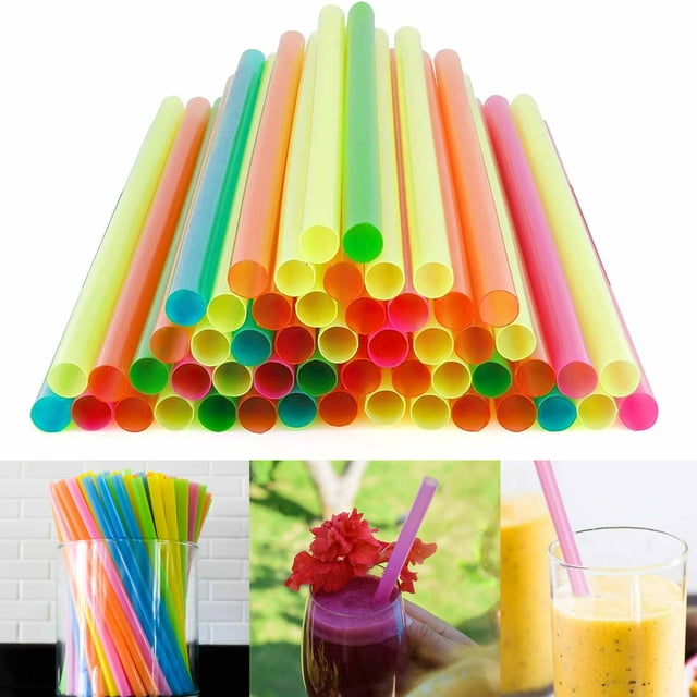 288 Ct Neon Extra Wide Jumbo Straws Multicolor 9" Smoothie Milkshake ...