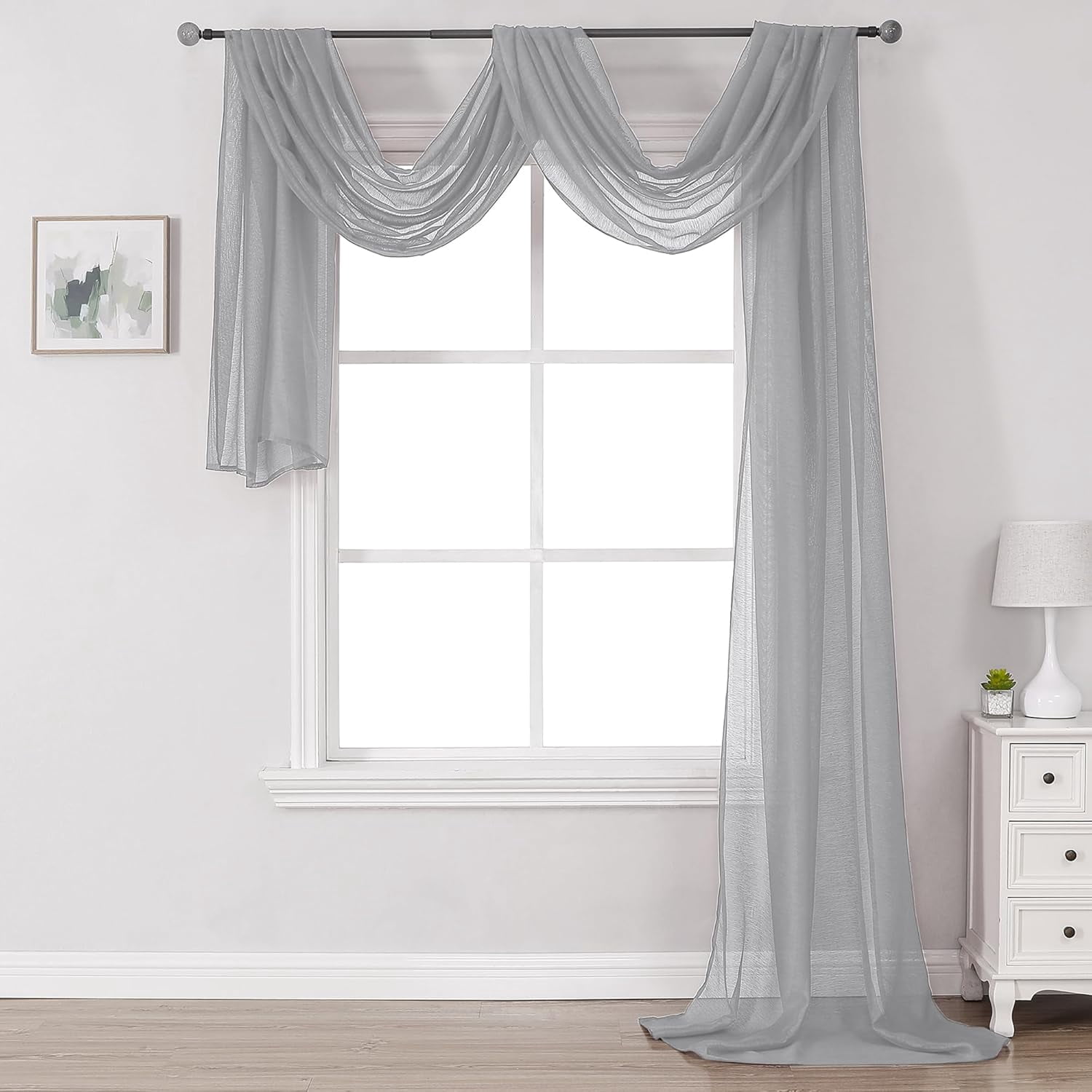 288 Inch Length Window Scarf - Extra Long Grey Background Scarf Curtain ...