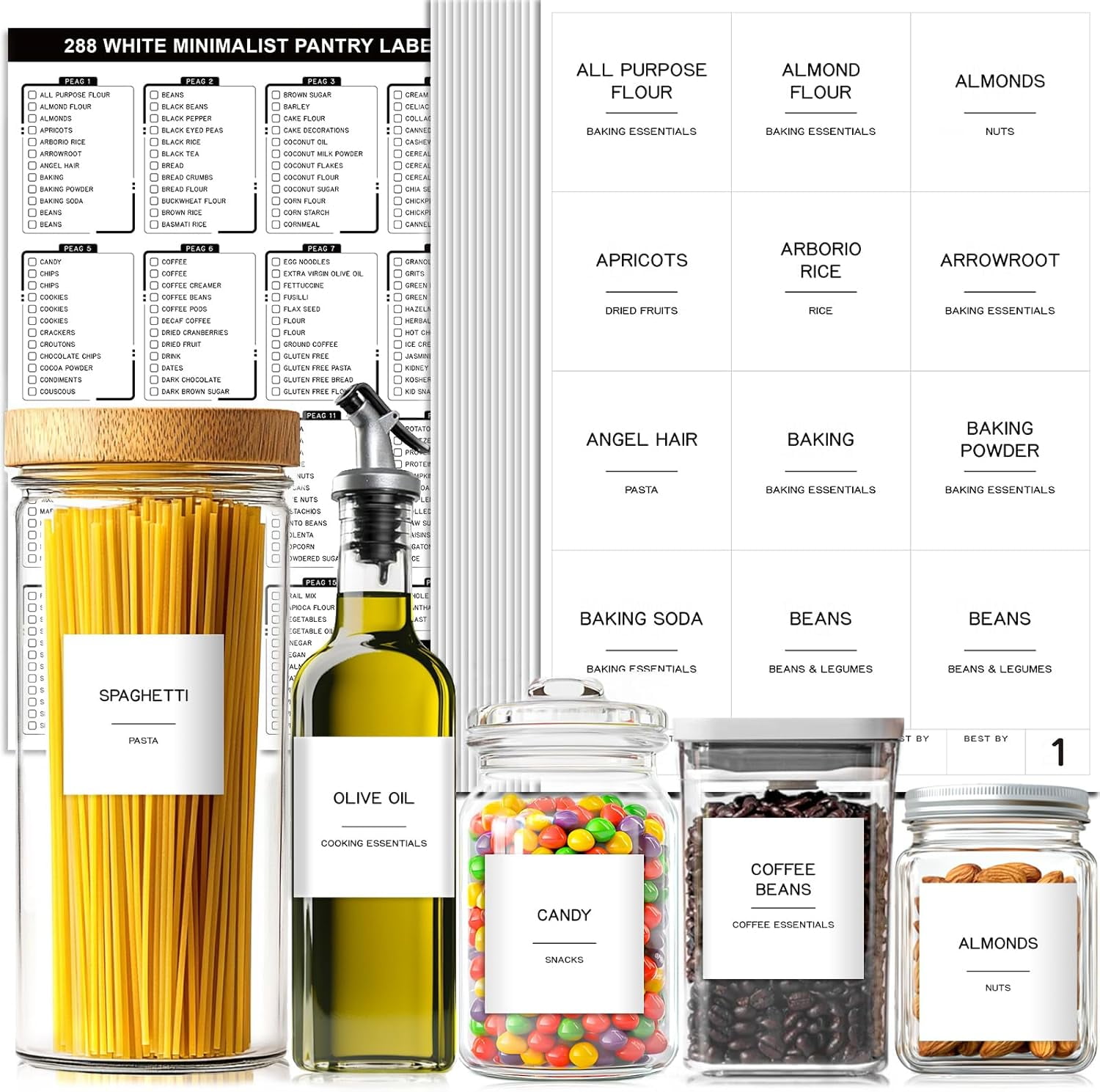 288 Pantry Labels for Food Containers, Preprinted Minimalist Waterproof ...