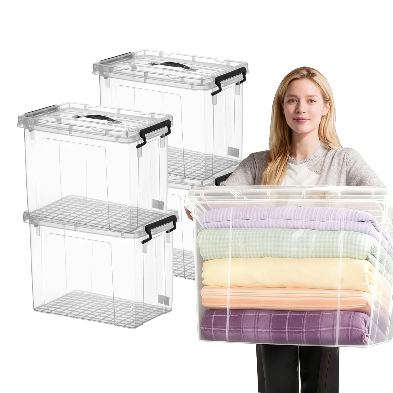 288 QT Clear Storage Bins with Lids, 4 Pack 72 QT-Stackable Plastic ...