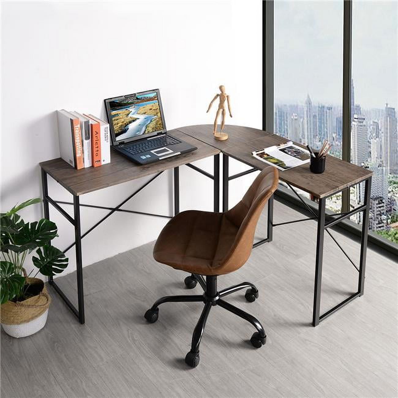 288 x 492 x 412 in. Modern Geo L Shape Computer Table, Walnut - Walmart.com