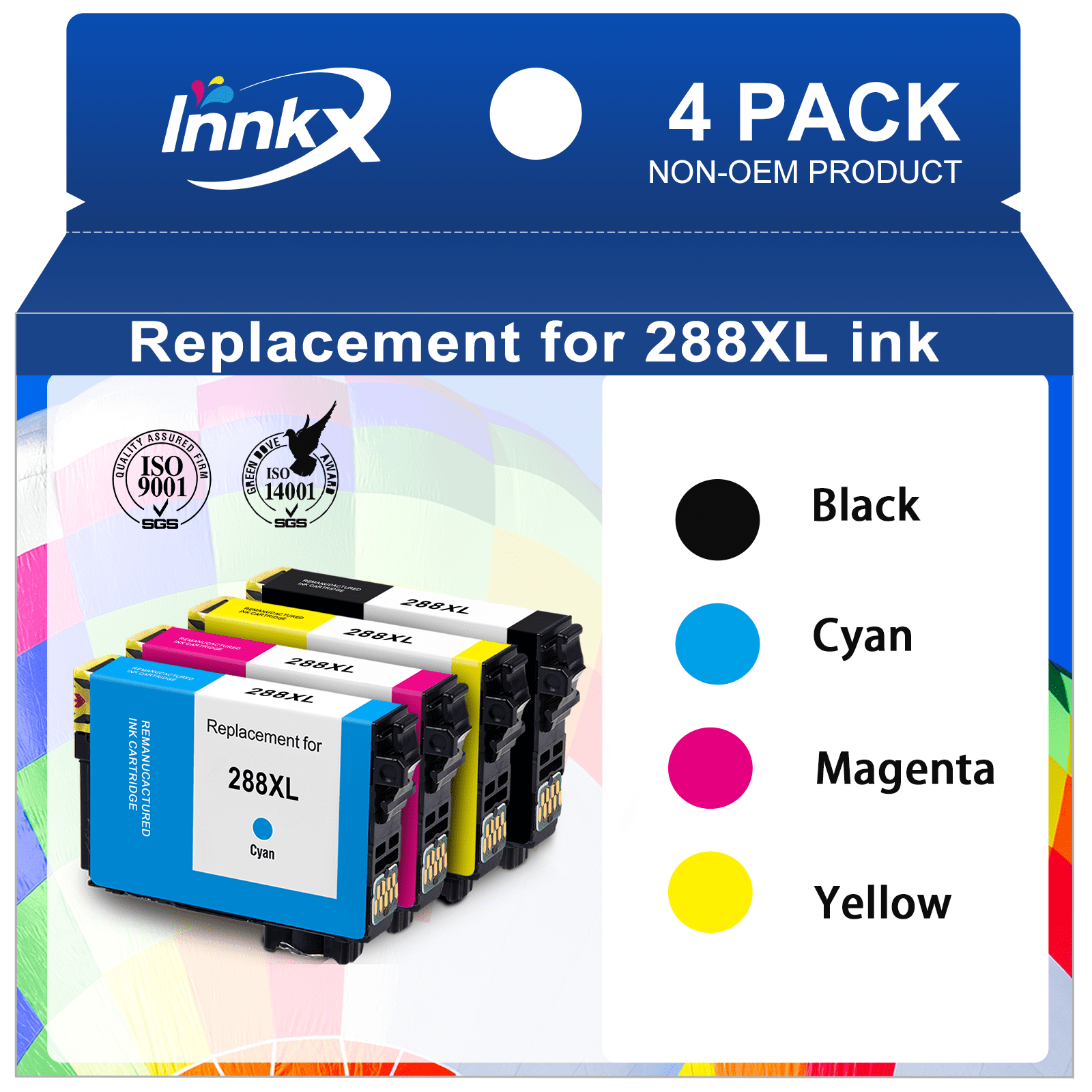 Epson 288XL Ink Cartridges, 4-Pack (Black, Cyan, Magenta, Yellow) for ...