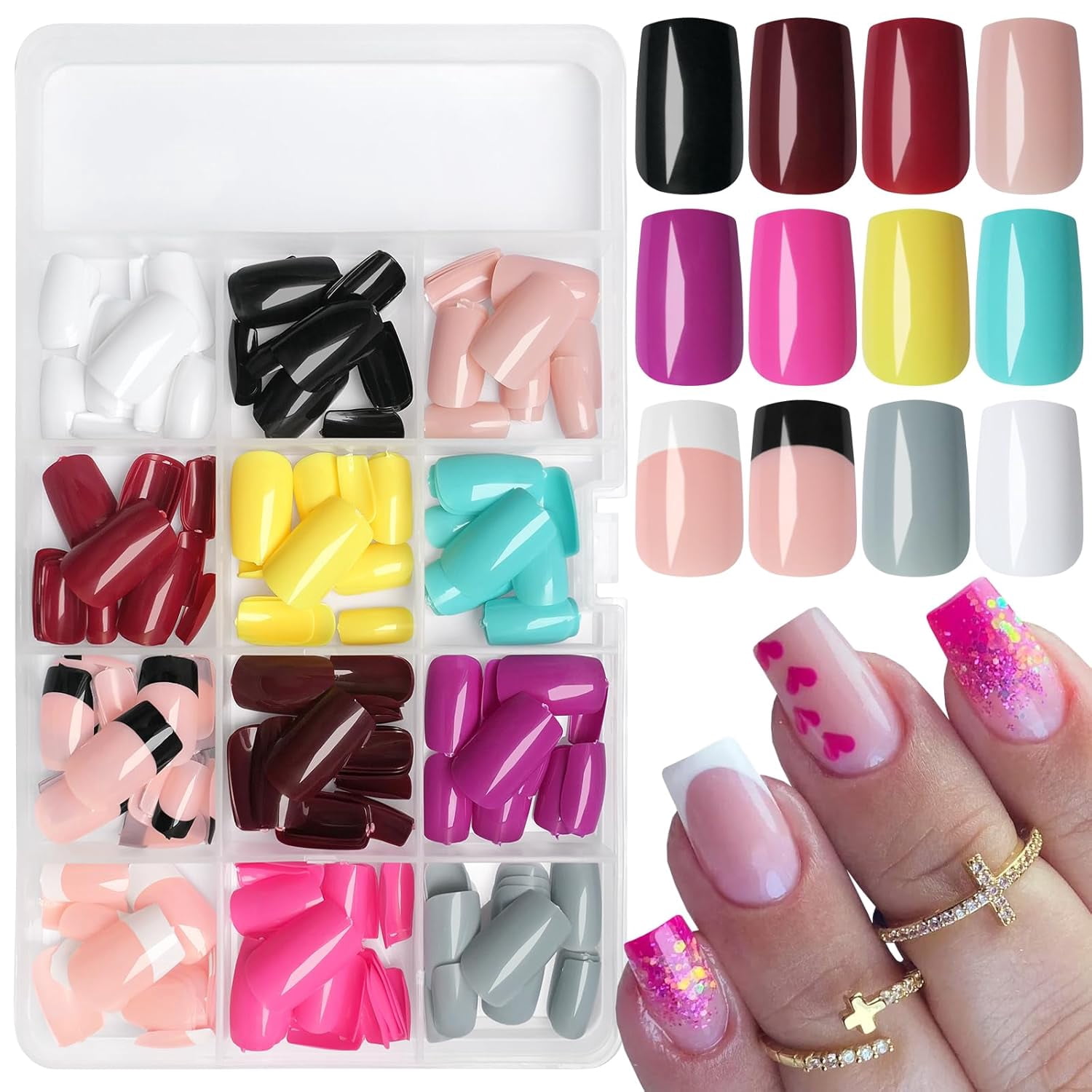 288pc Square Press on Nails Medium Fake Nails Tips Acrylic Nails Press ...