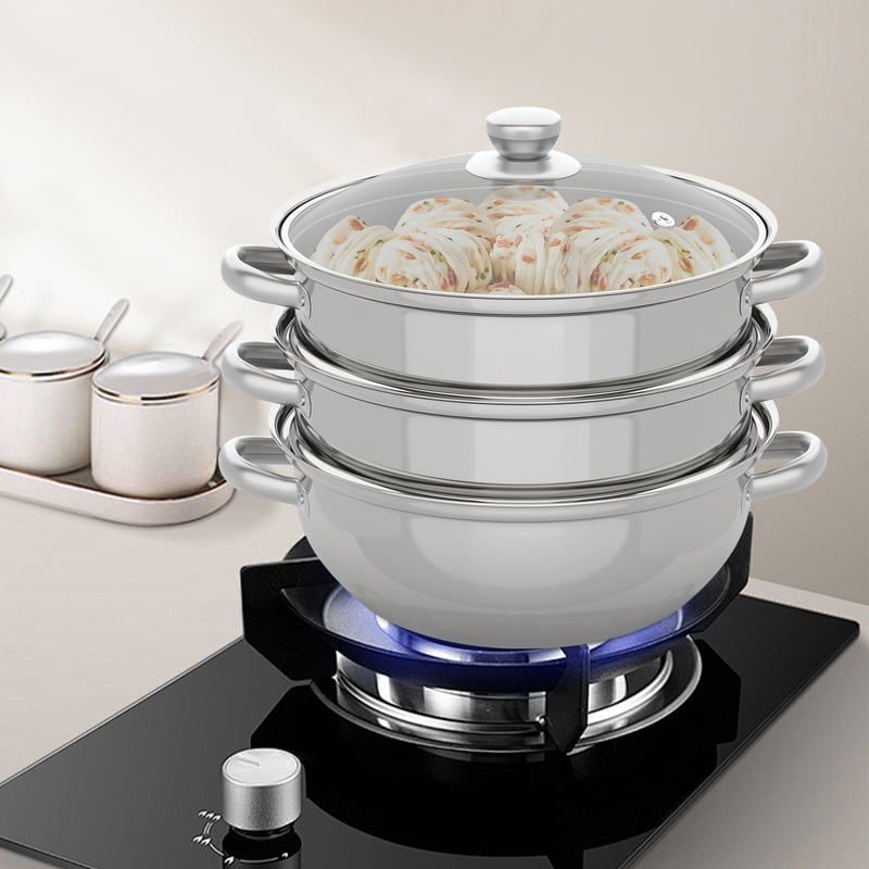 28CM 3-Tier Stainless Steel Thick Steamer Pot Soup Steam Pot Universal ...