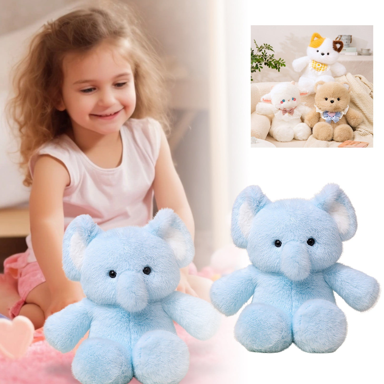 28CM Animal Plush Toys, Blue Elephant Plush Dolls, Cute Animal Set ...