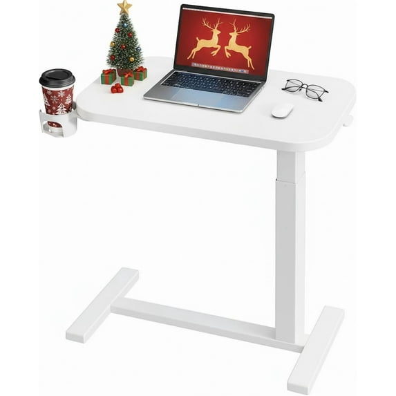 28Inch Bedside Table with Wheels Height-Adjustable Rolling Computer ...