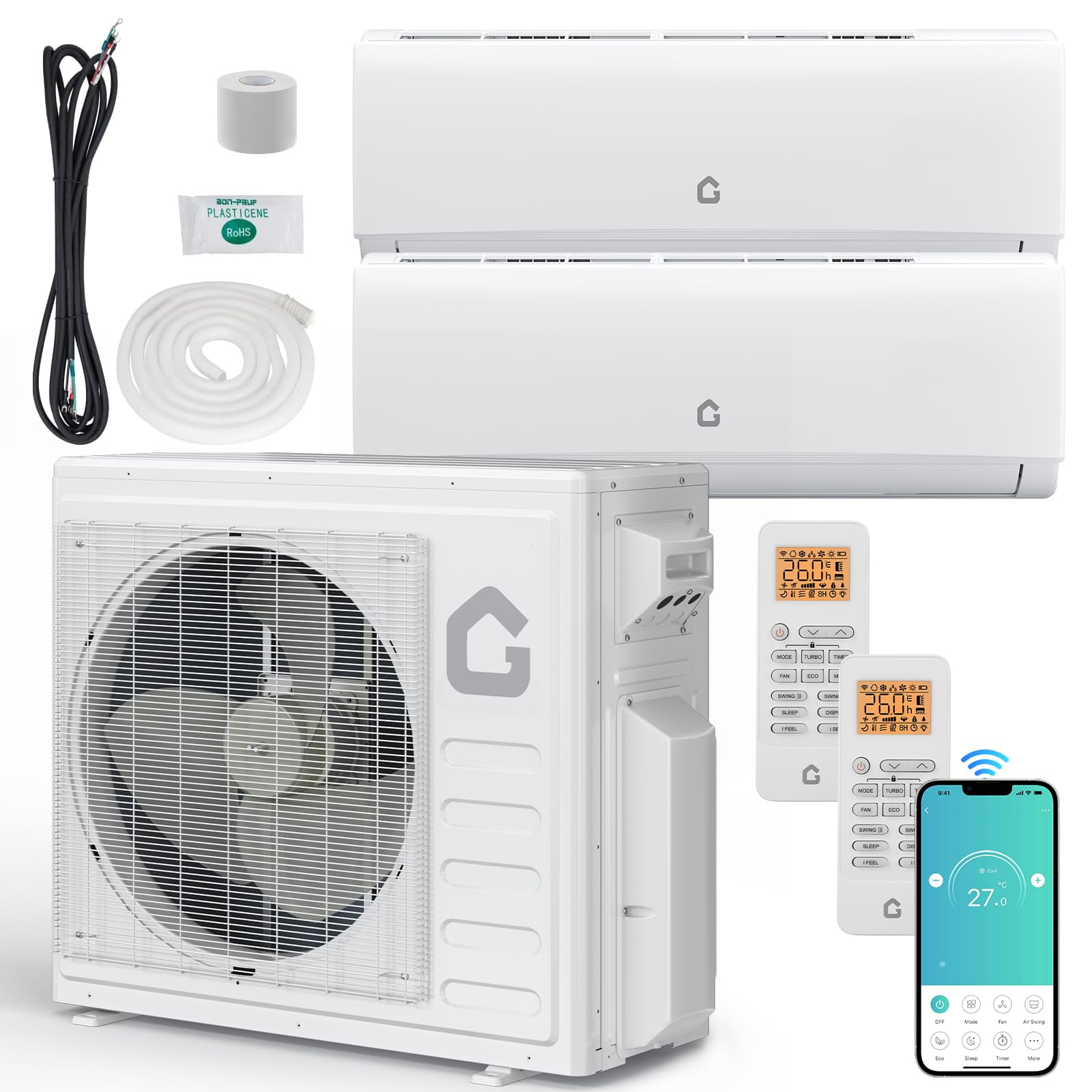28K BTU Dual Zone Mini Split AC/Heating System, 20 SEER2 12000 + 18000 ...