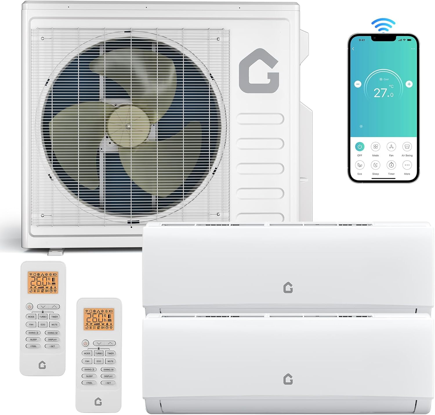 28K BTU Dual Zone Mini Split AC/Heating System, 20 SEER2 Ductless 2 ...