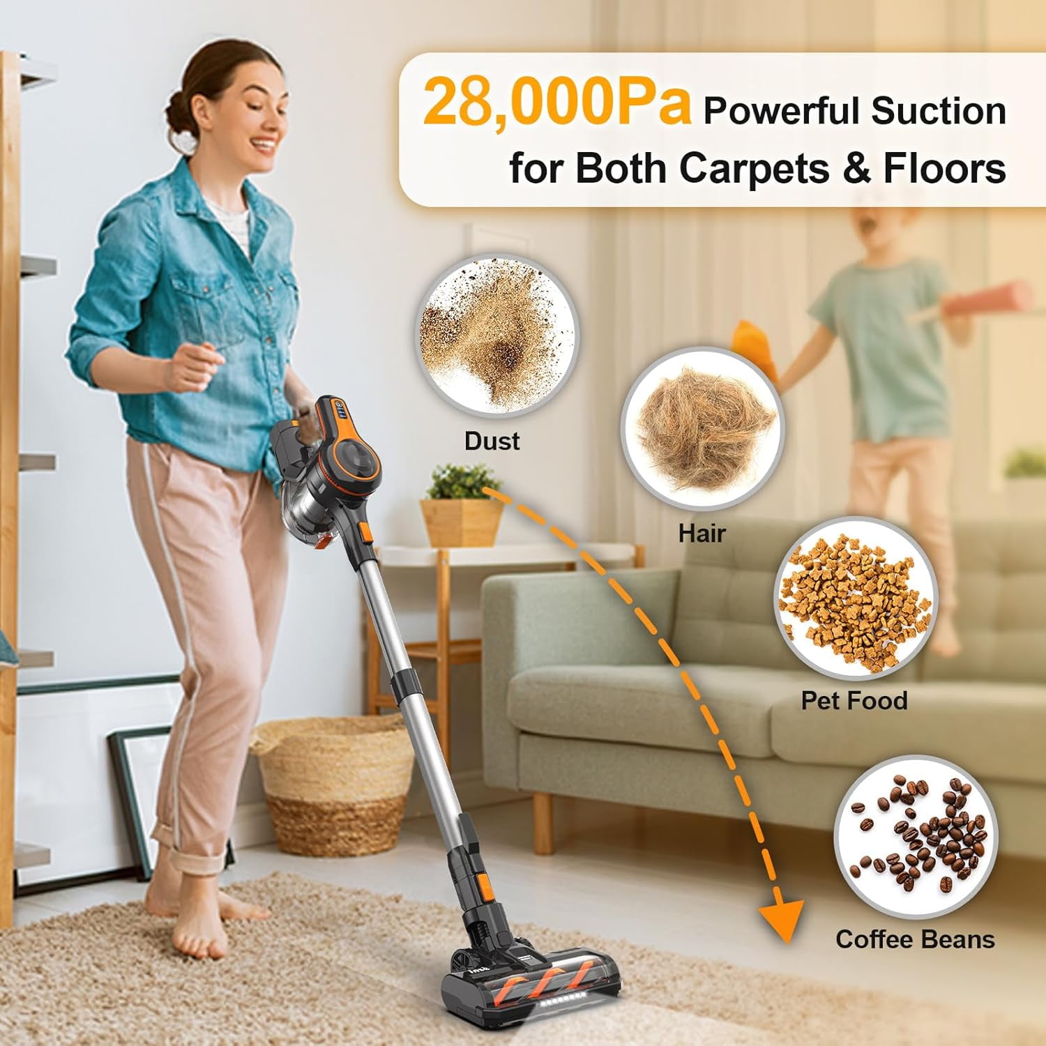 28Kpa Cordless Vacuum Cleaner, 8-in-1 Lightweight Cordless Stick Vacuum ...