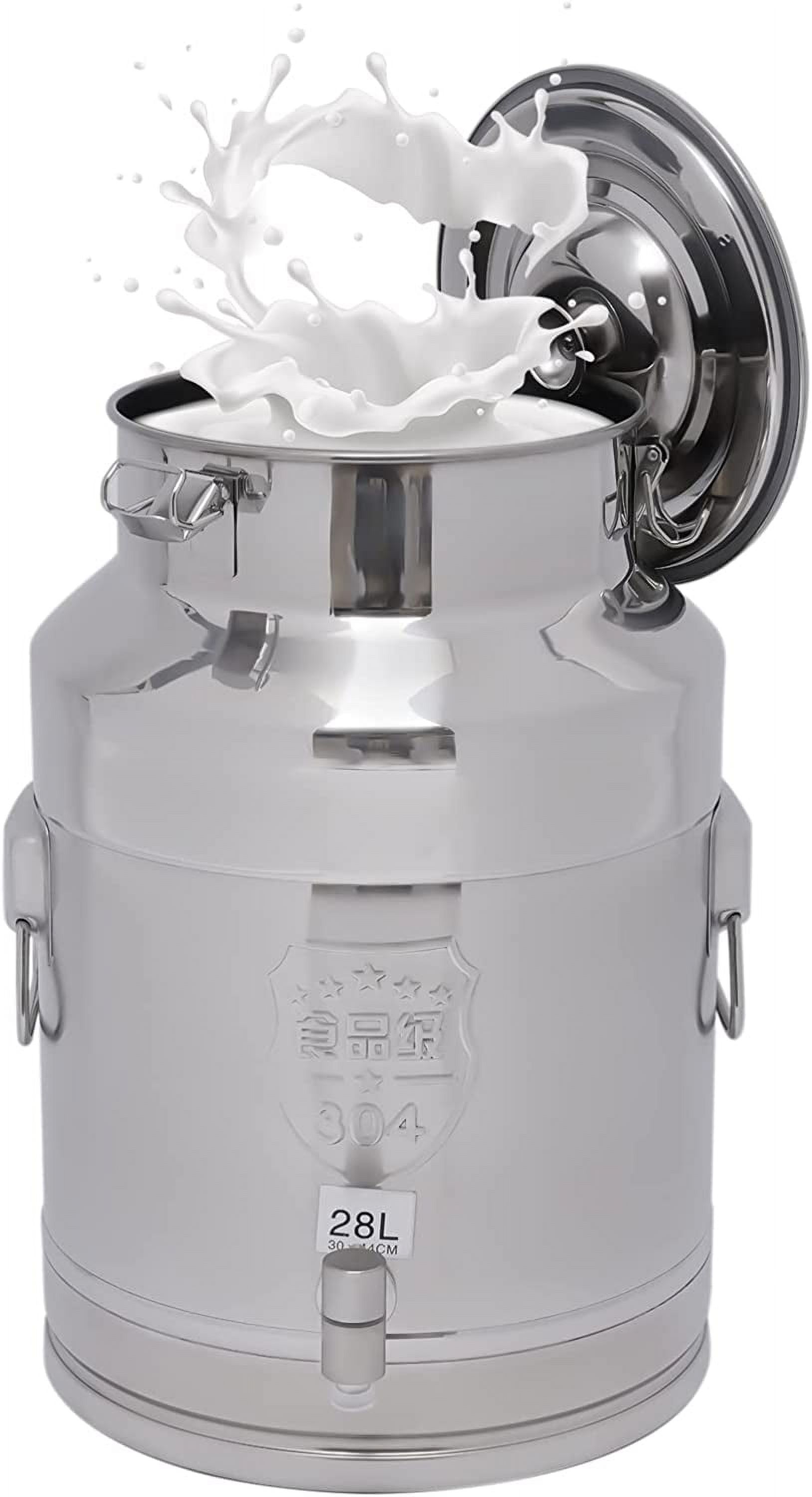 28L/7.4gal Milk Can with Spigot - 304 Stainless Steel Water Dispenser ...