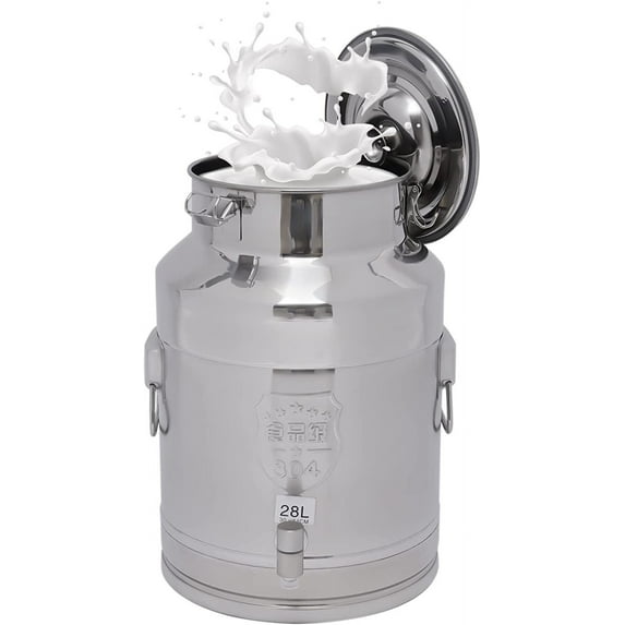 28L/7.4gal Milk Can with Spigot - 304 Stainless Steel Water Dispenser ...