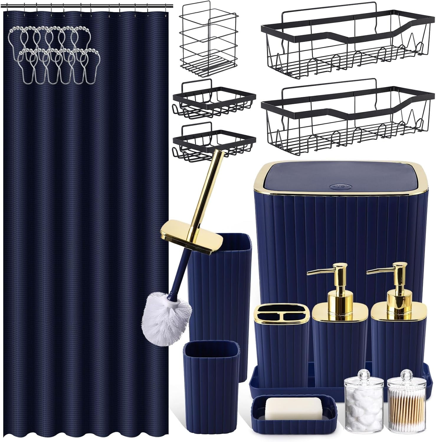 28PC Bathroom Accessories Set with Shower Caddy and Shower Curtain ...