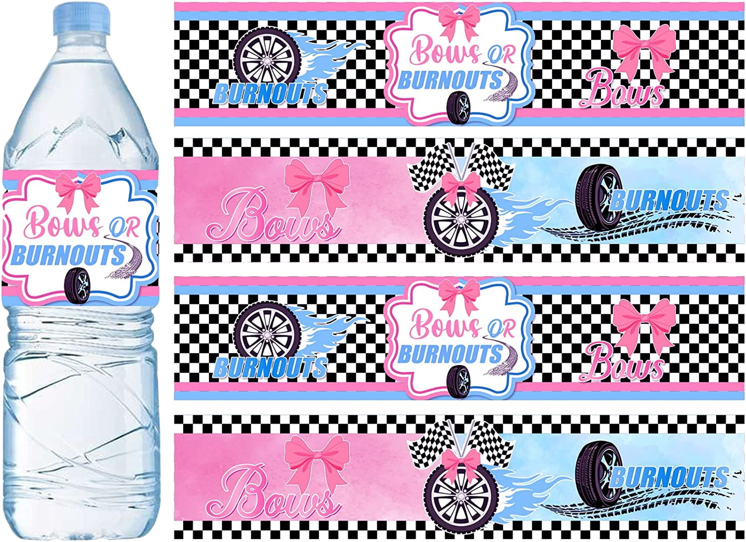 28PCS Burnouts or Bows Gender Reveal Water Bottle Labels, Beverage ...