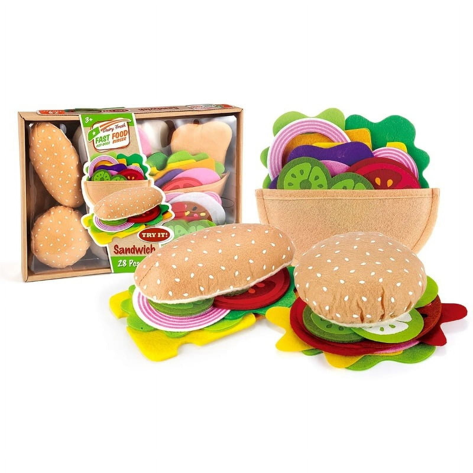 28PCS Felt Food Burger Sandwich Food Set Children Pretend to Play Food ...