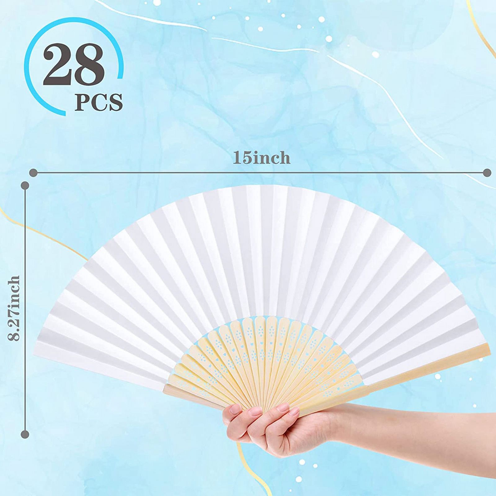 28PCS Handheld Folding White Paper Fans Foldable Bamboo Fans for ...