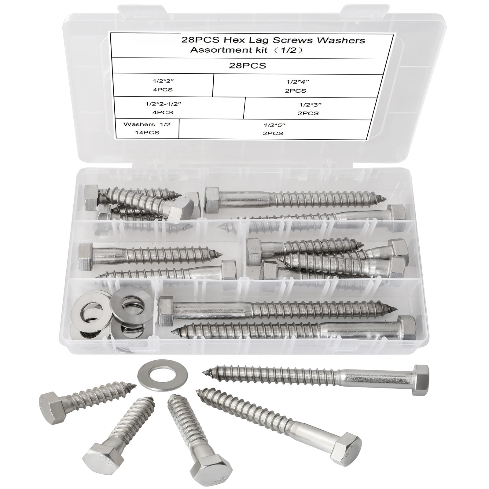 28PCS Hex Lag Screw kit Heavy Duty Hex Wood Lag Screw Washers ...