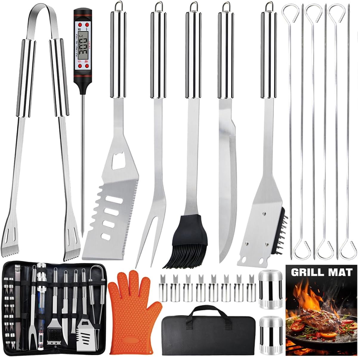 28PCS Stainless Steel BBQ Grill Accessories Set, Grilling Gifts for Men ...