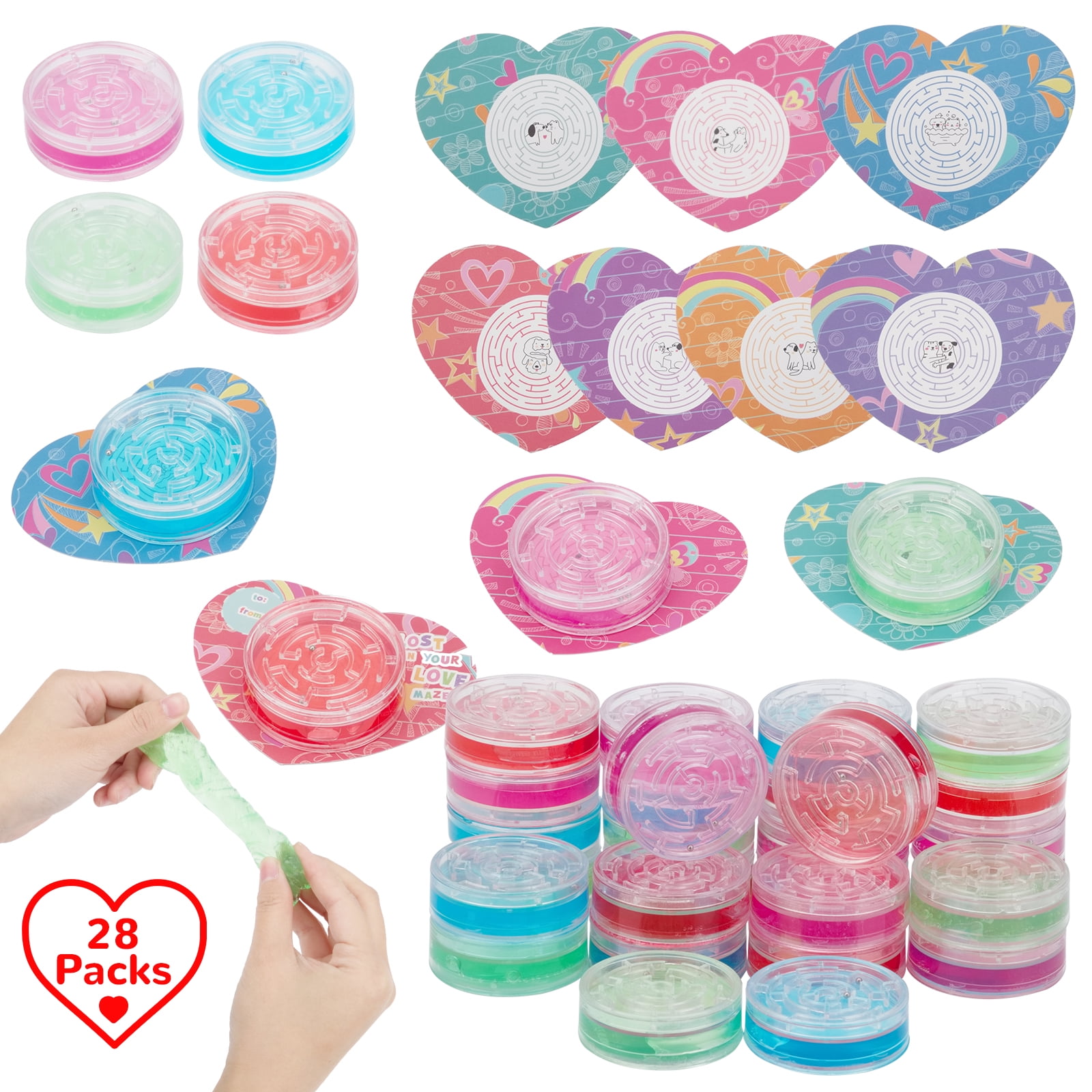 28PCS Valentine’s Day Gifts for Kids, Valentine Slime in Maze Boxes ...