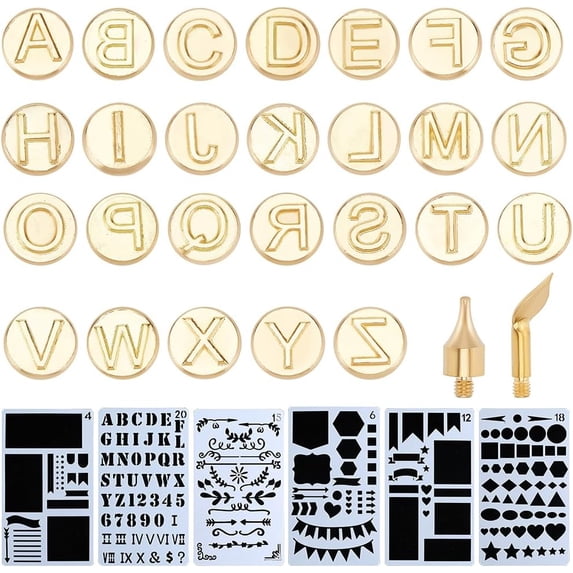28PCS Wood Burning Tips Set Matte Gold Letters Uppercase Alphabet ...
